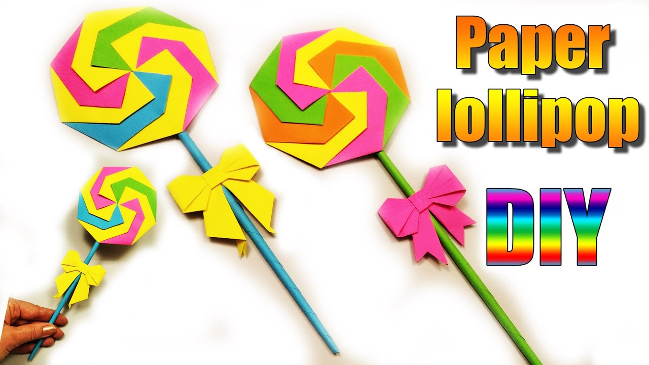 ORIGAMI Lollipop DIY - CANDY Lollipop PAPER - 5 Min Easy Craft Easy DIY ...