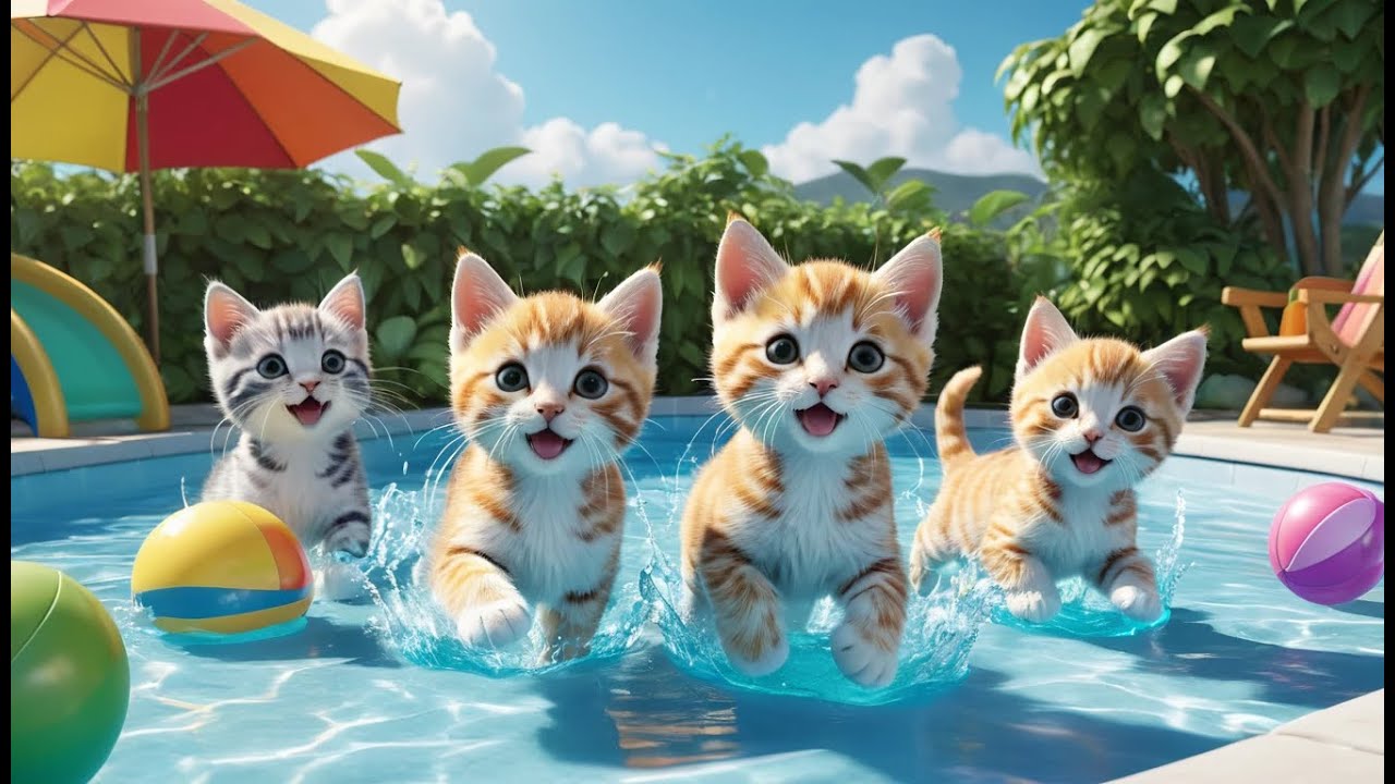 Six Little Kittens Jumping in the Pool | Playful Kitten Nursery Rhyme ...