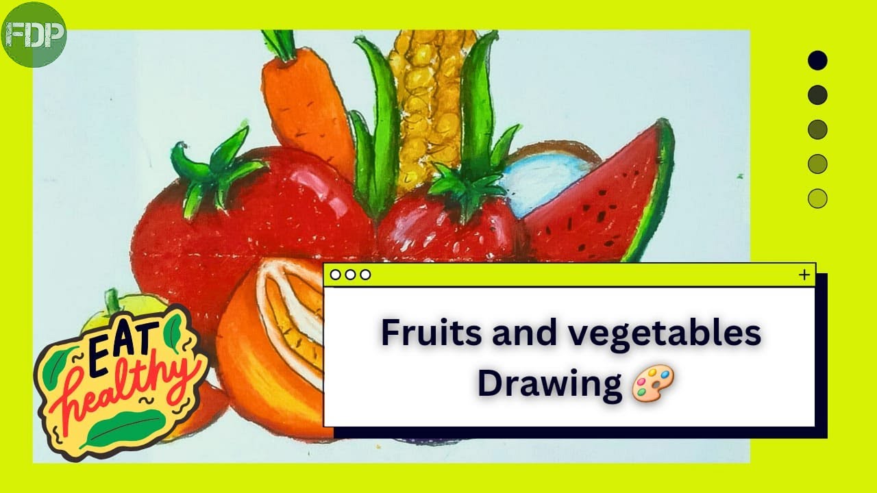 Cute Easy Vegetables & Fruits Drawing - YouTube