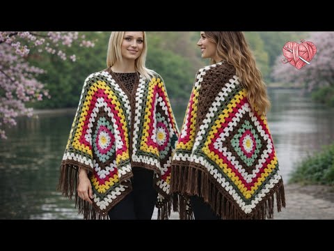 Easy Crochet Shawl 💕 With Just 3 Large Motifs 👚 #crochet #diy #shawl