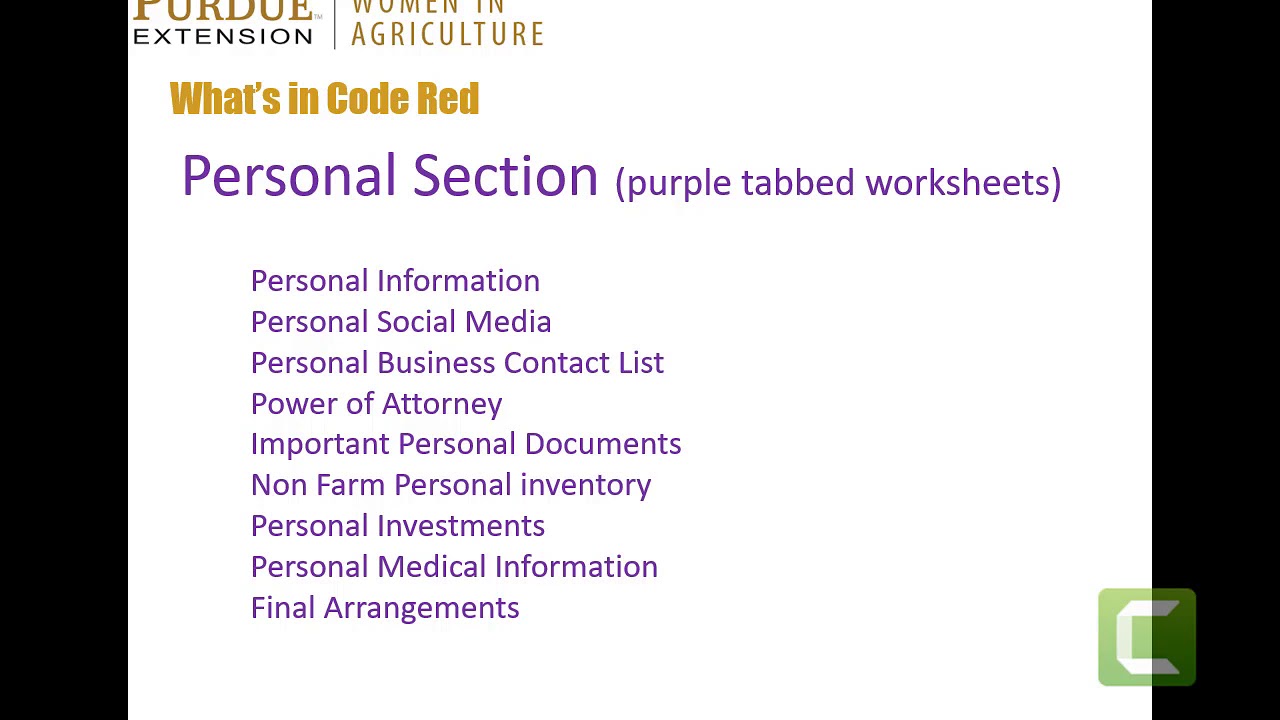 Code Red the Contingency Planning tool Session #2 Personal section ...