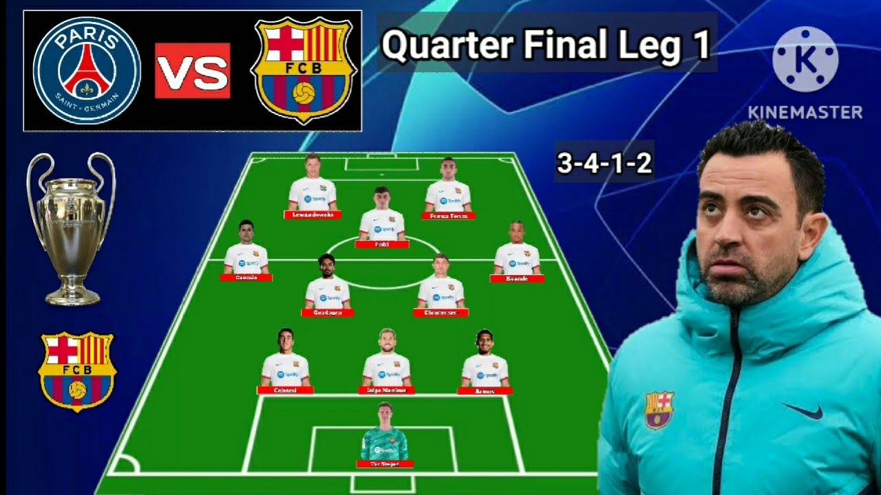PSG vs Barcelona Line Up 3-4-1-2 With Ferran Leg 1 Quarter Final UCL ...