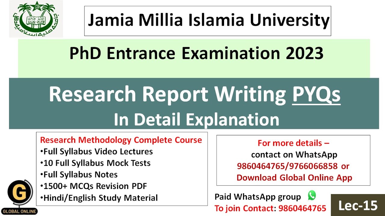 Research Report Writing PYQs|PhD Entrance Exam for Jamia Millia Islamia ...