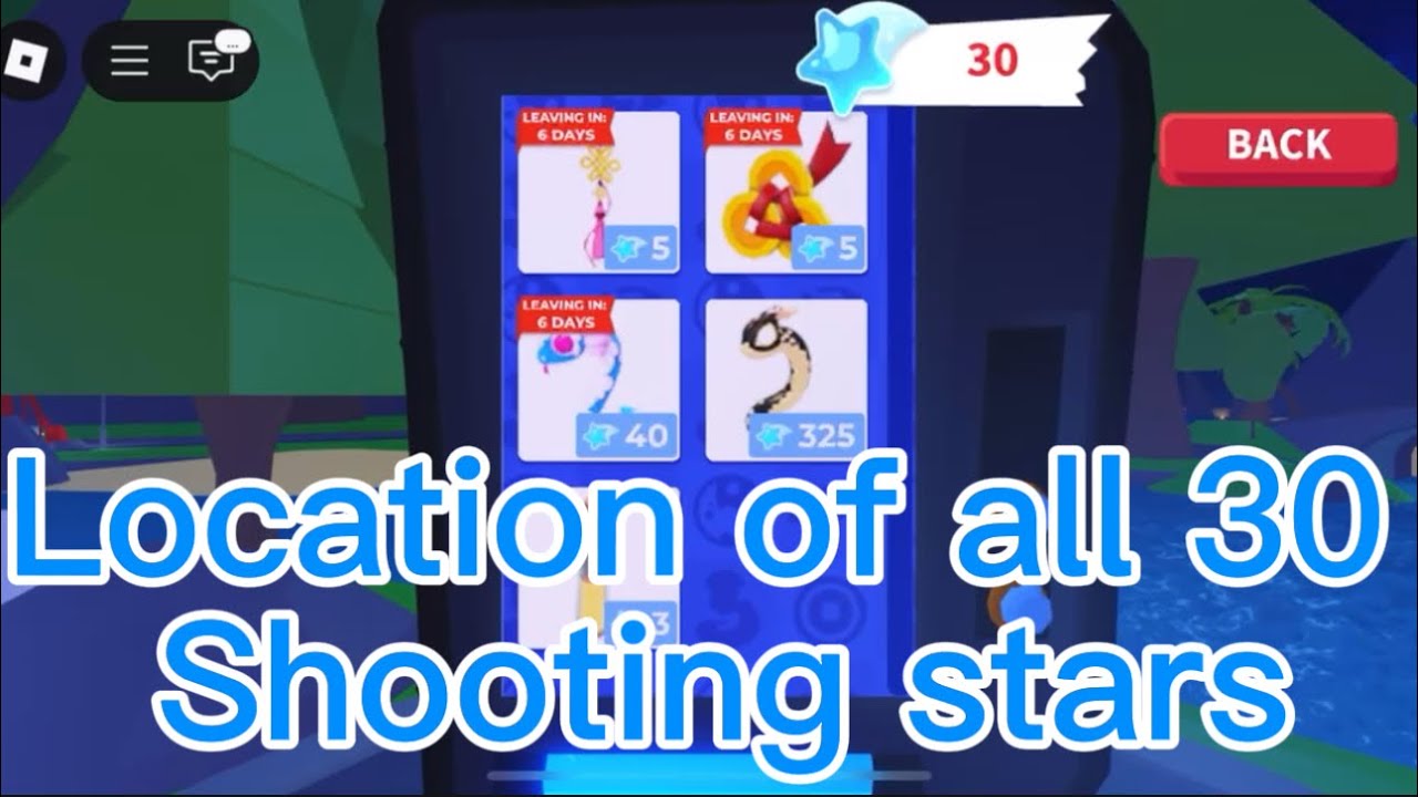 Location of the 30 shooting stars in adopt me island - YouTube