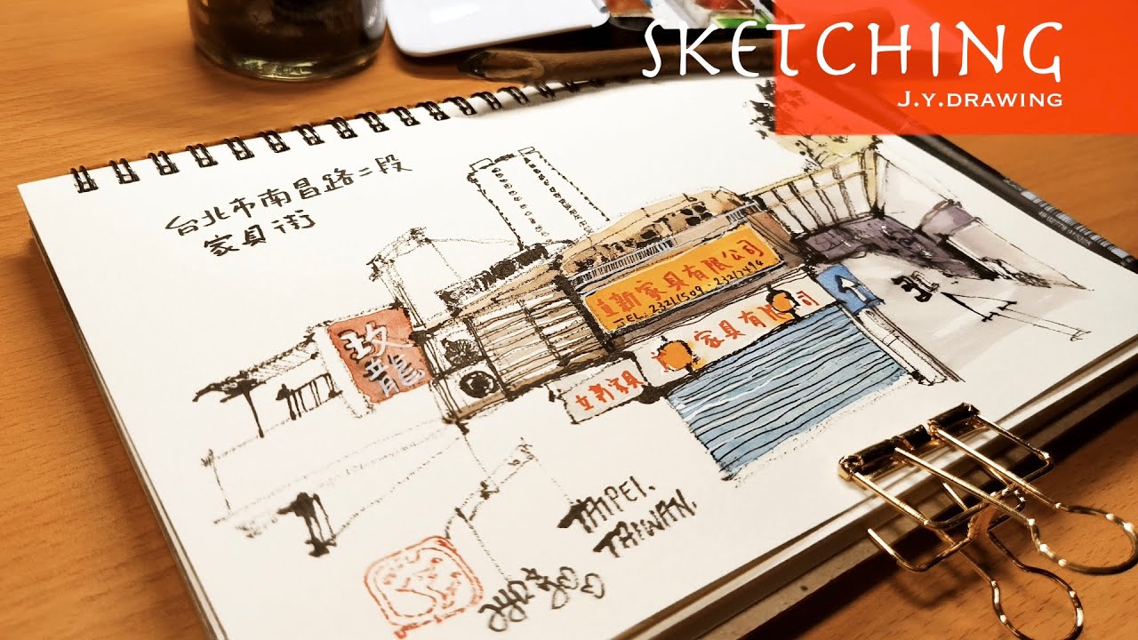 Street Buildings Sketching and Simple Watercolor Painting | Creative ...