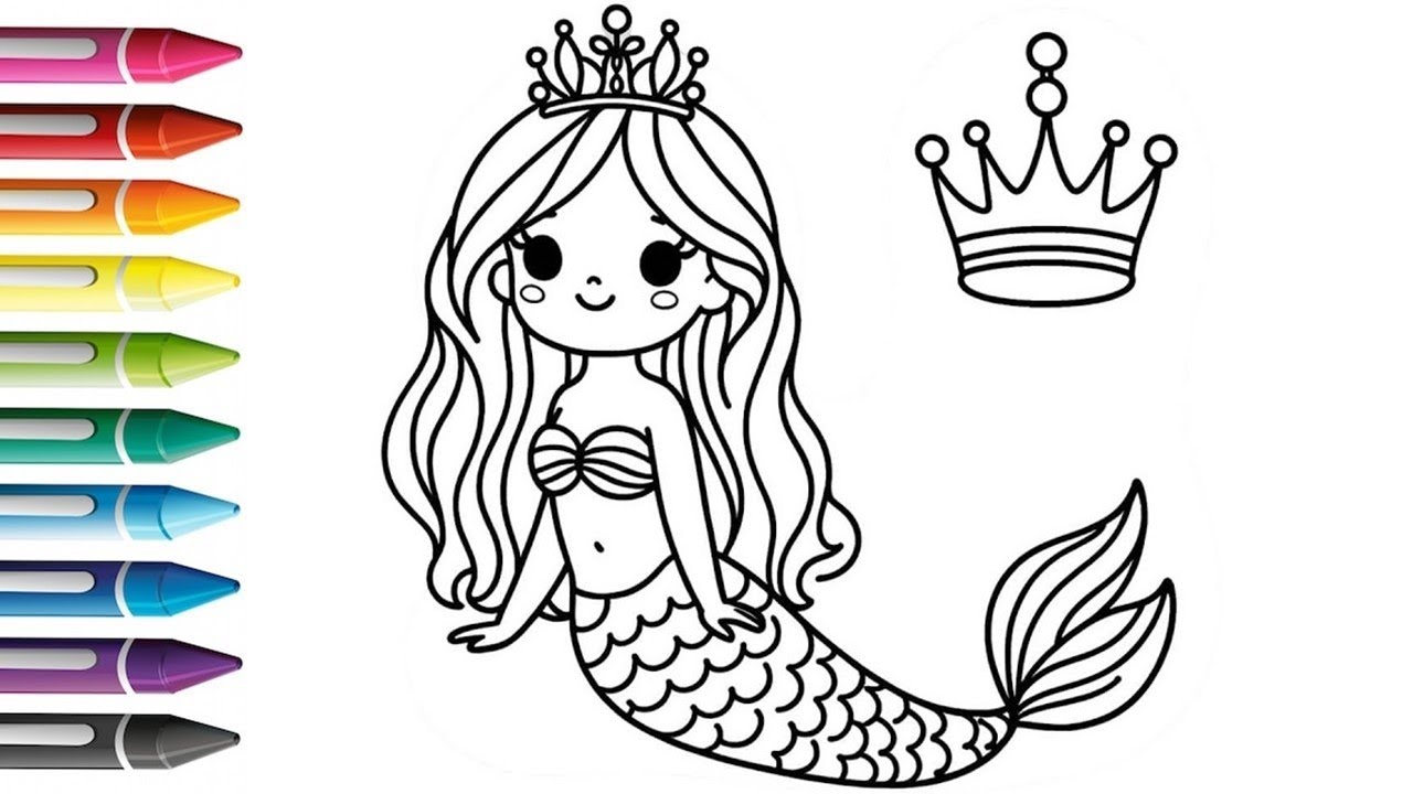 Mermaid Drawing For Kids, Painting And Coloring For Kids And Toddlers ...