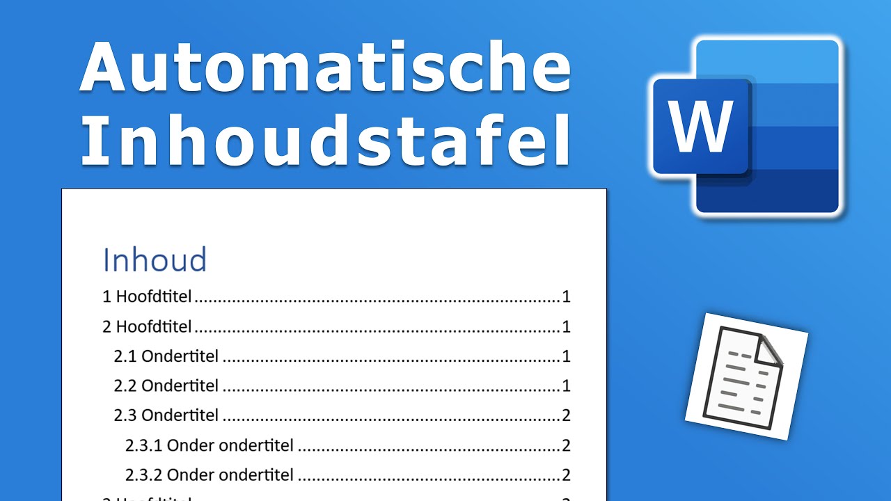 De inhoudsopgave | Automatische inhoudstafel generen in Word - YouTube