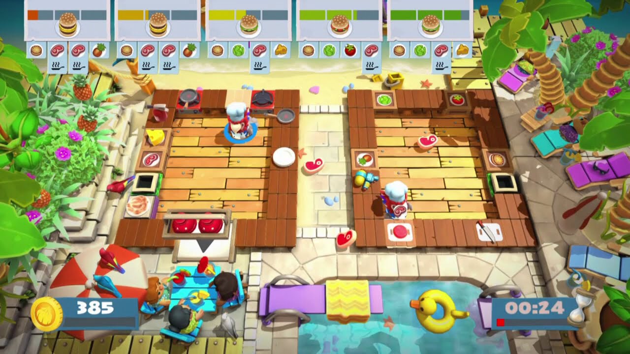 Overcooked 2 Summer DLC: Surf N' Turf - Kitchens 1-3 - 1-4 - YouTube