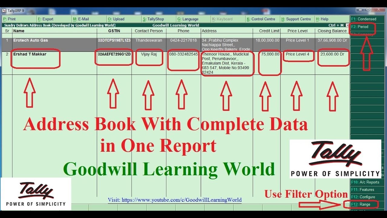 Tally TDL for Address book with GST Number, Contact Details, Price ...