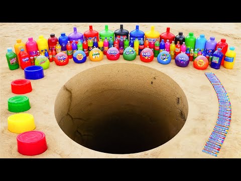 Experiment: Balloons of Fanta, Sprite, Mtn Dew, Coca-Cola and Big Jelly vs Mentos in Big Underground
