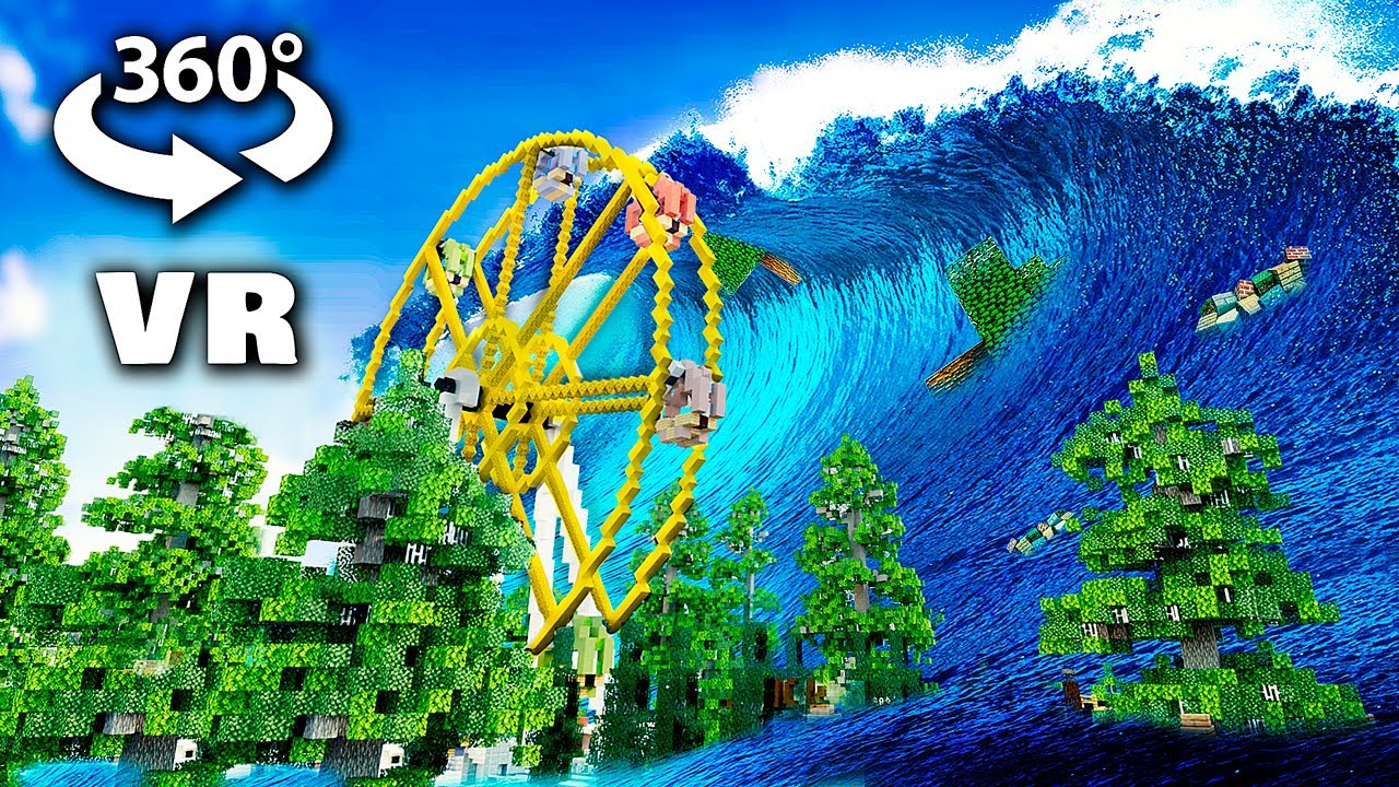VR 360° TSUNAMI WAVE HITS THE PARK (Minecraft Animation) - YouTube