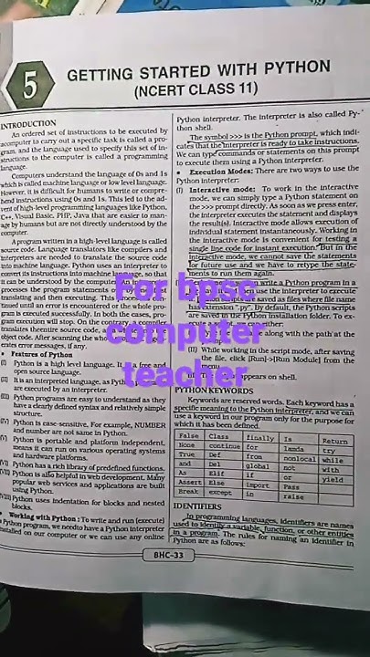 BPSC computer teacher introduction to python - YouTube