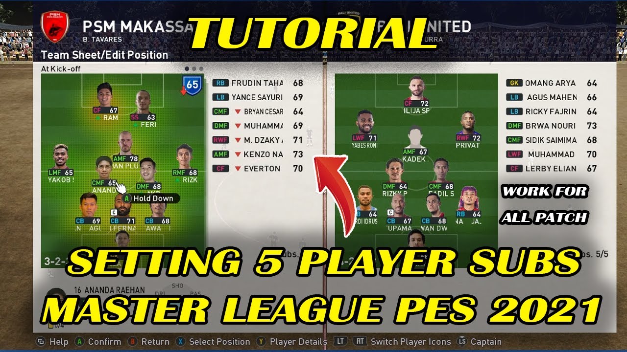 TUTORIAL SETTING 5 PLAYER SUBS DI MASTER LEAGUE PES 2021 | 5 PLAYER ...