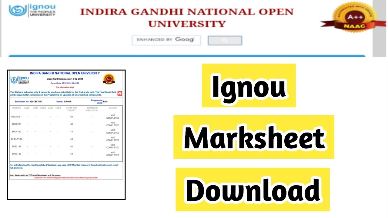 Ignou Marksheet Download Procedure | Mister Ignou #ignou #result # ...