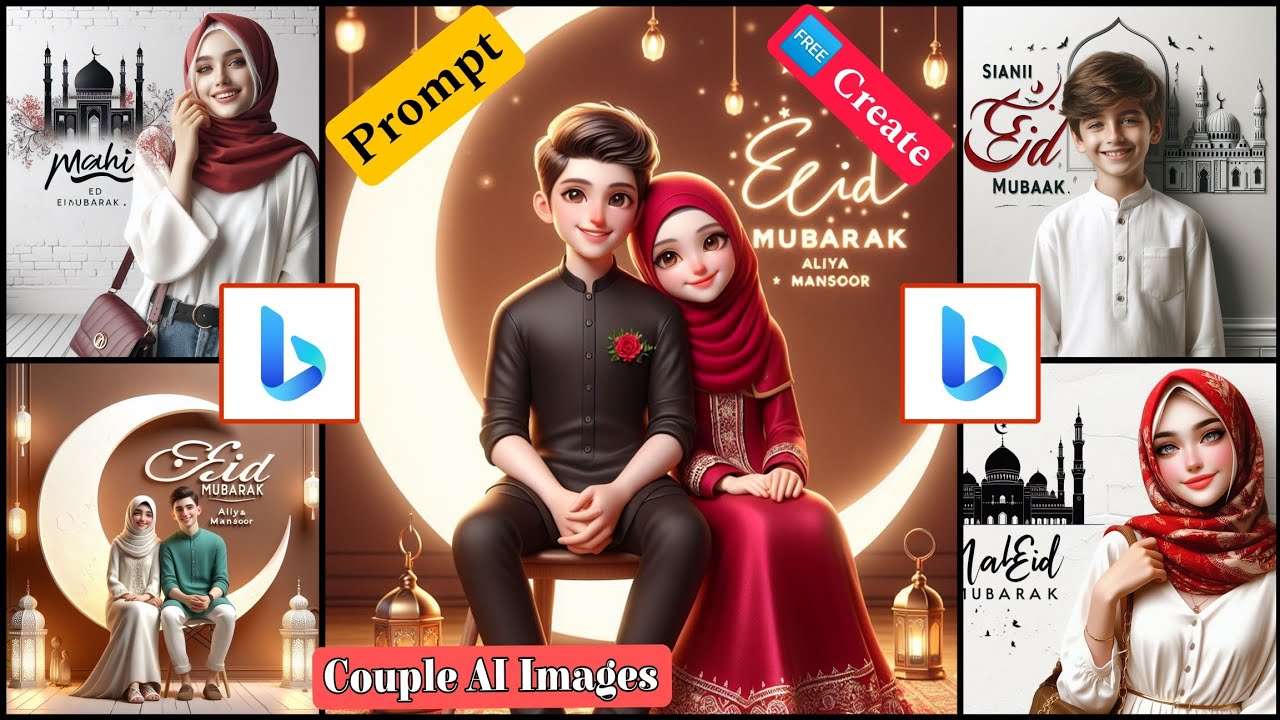 Generate Beautiful Couple Eid Mubarak Ai name Images II Eid Mubarak ai ...