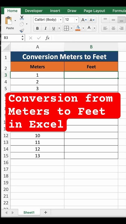 How to Use CONVERT function to convert Meters to Feet in excel #shorts #excel #excelbasic # ...