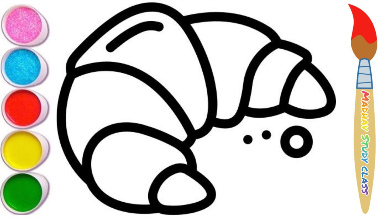 Croissant Food Easy Drawing, Colouring & Painting for Kids, Toddlers ...