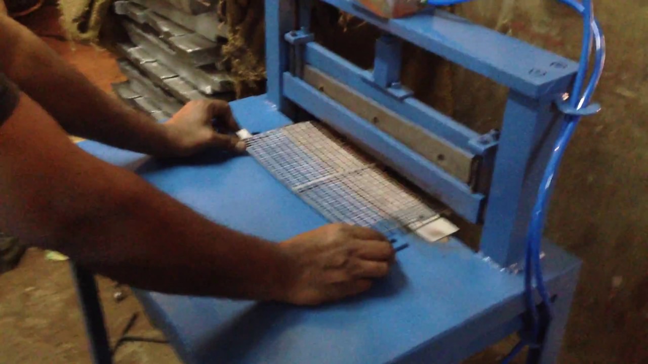 Battery making machine Pneumatic Foot operated Lead Grid Cutter - YouTube