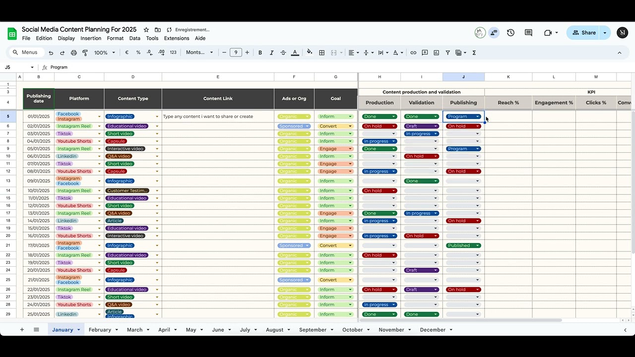 Google Sheet Content Calendar 2025 - YouTube