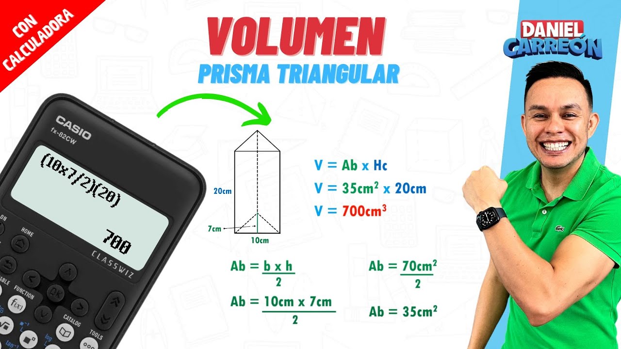 VOLUMEN DE UN PRISMA TRIANGULAR Con calculadora - YouTube