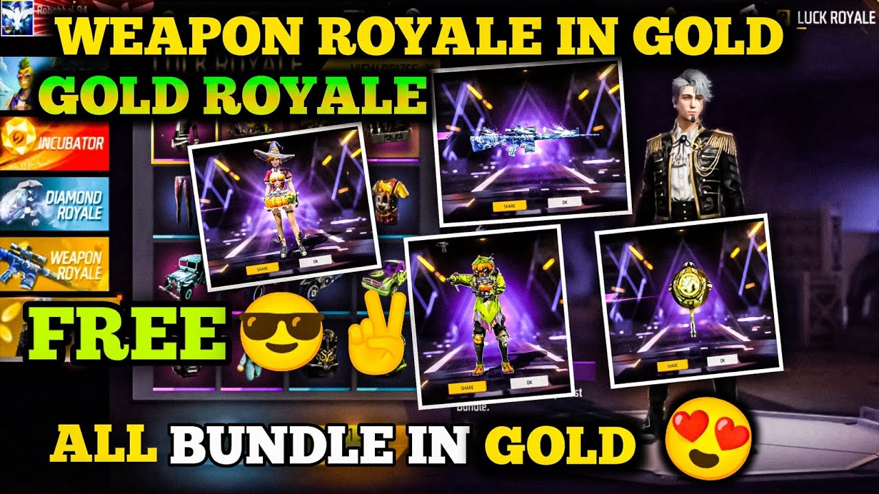 Free Fire New Special Gold Royale😍 Free Bundle & Gun Skin In Gold, Free ...