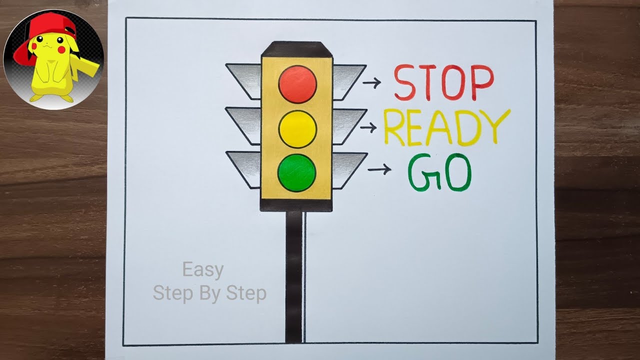 How to Draw Traffic Light / Traffic Signal Drawing / Road Safety ...