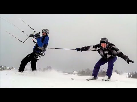 One Flysurfer Speed 5 - two riders, snow kiting Lithuania - YouTube
