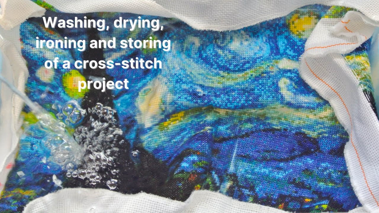 Washing the cross-stitch project - YouTube