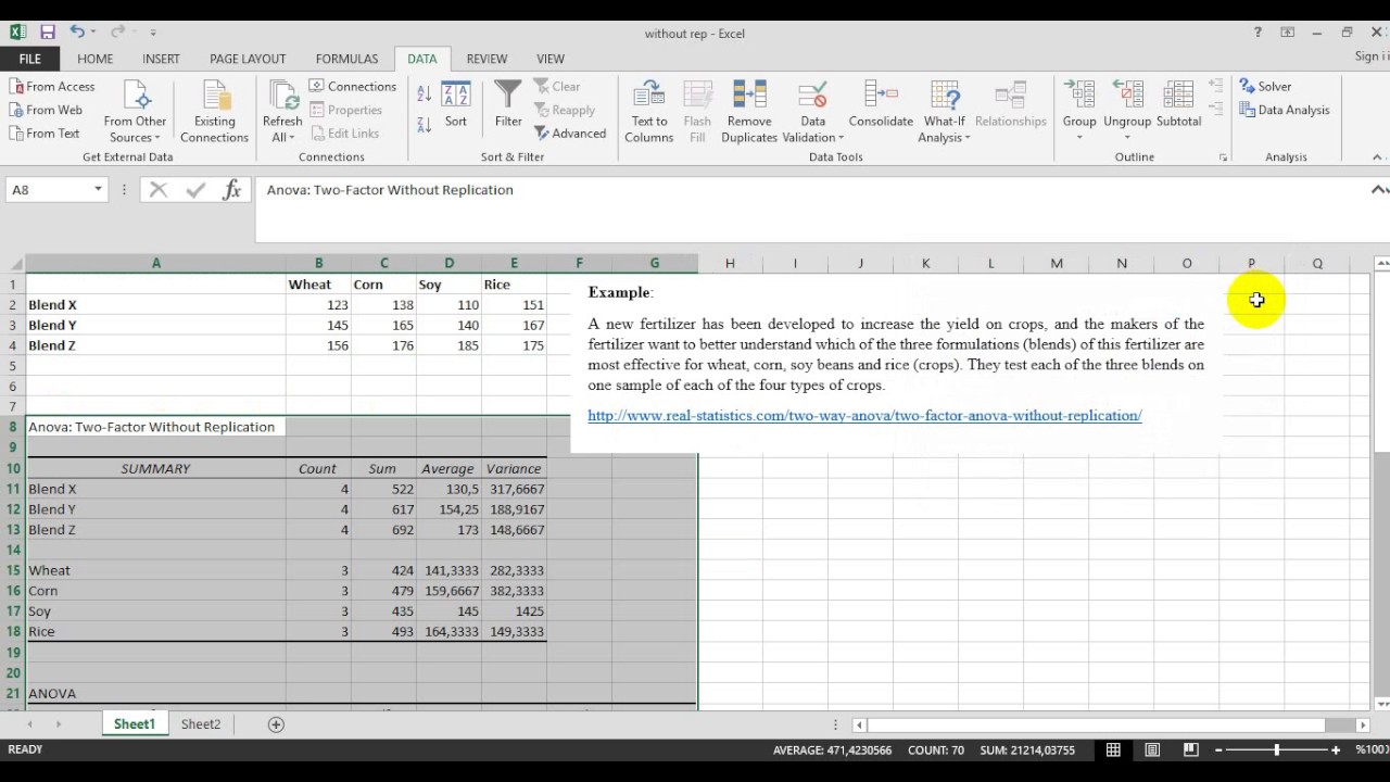 ANOVA: Two factor without replication - YouTube