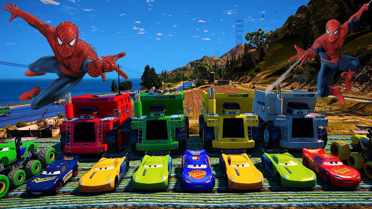 Gta 5 Spiderman Vs Train Disney Cars Challenge Big & Small McQueen ...