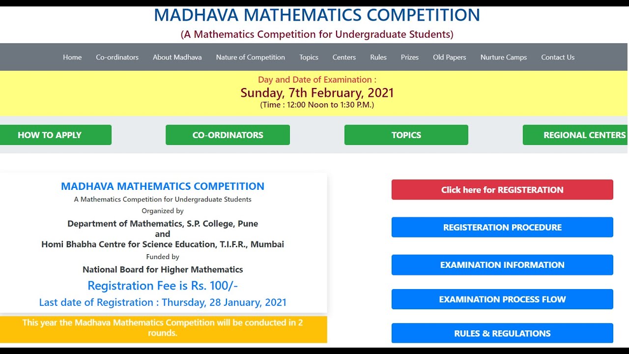 MADHAVA MATHEMATICS COMPETITION's Online Application Started || Last ...