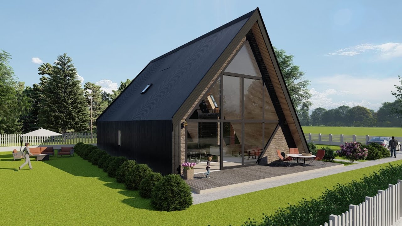 Casa tip a frame / AFR0055 / stil nordic scandinav 12 x 15 m - YouTube