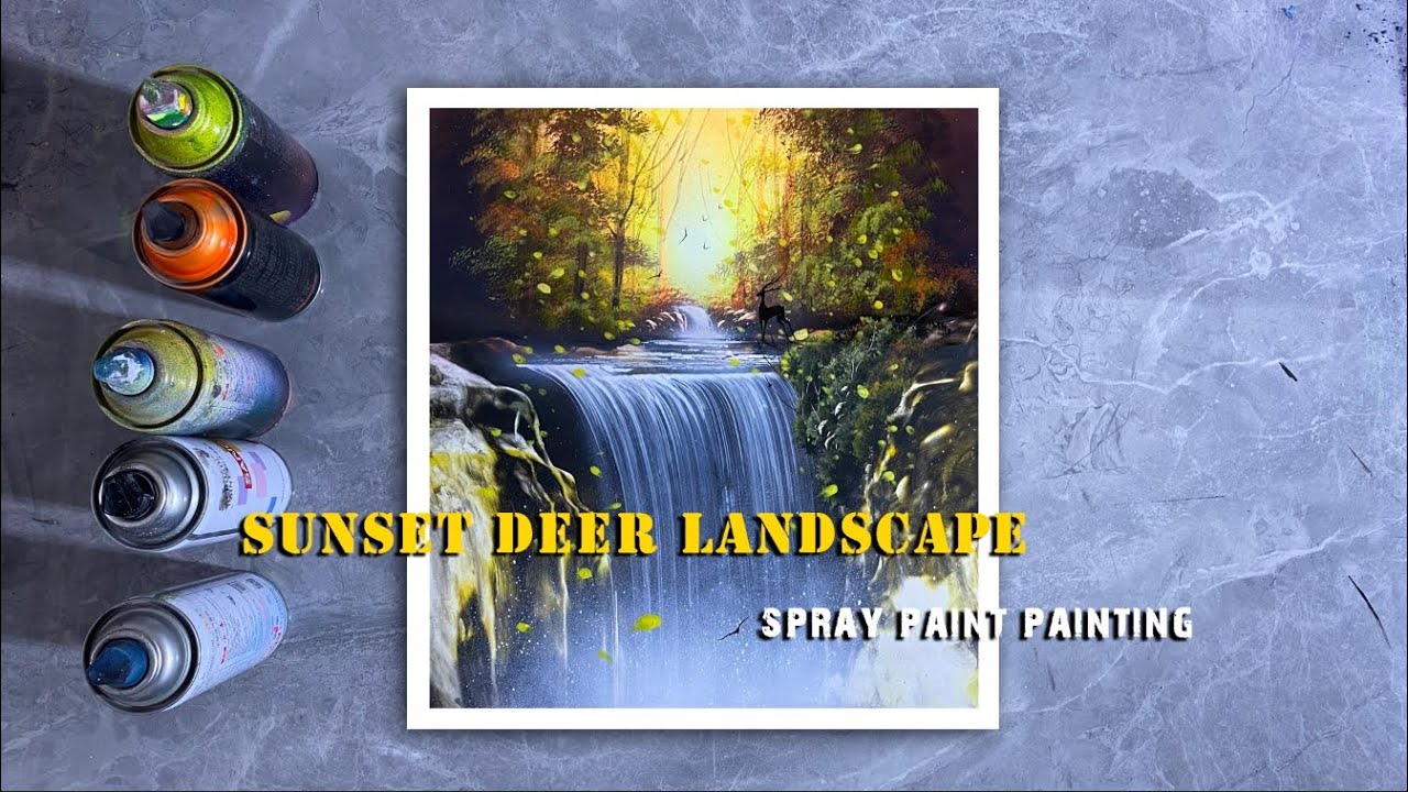 Sunset deer landscape spray paint painting - YouTube