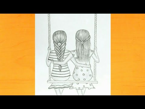 How to Draw a Best Friends Sitting Together on a Swing // Best Friend ...