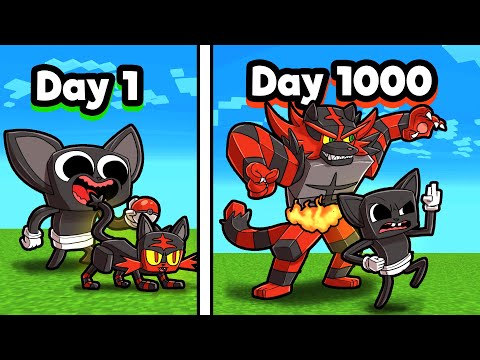 I Survive 1,000 DAYS Stuck in PIXELMON! (Cartoon Cat vs Pokemon)