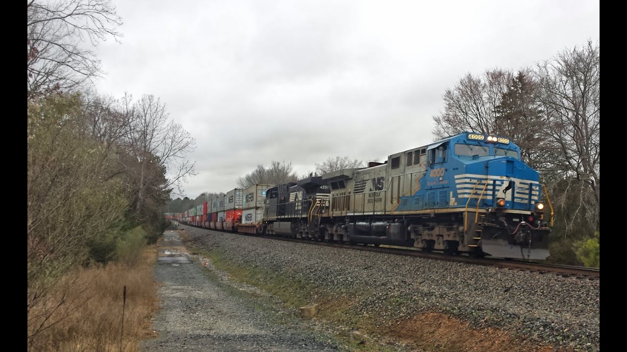 NS Rerouted Intermodal Stack Train 21D With NS Leader 4000 At Chester SC On The NS R-Line. 2-8 ...