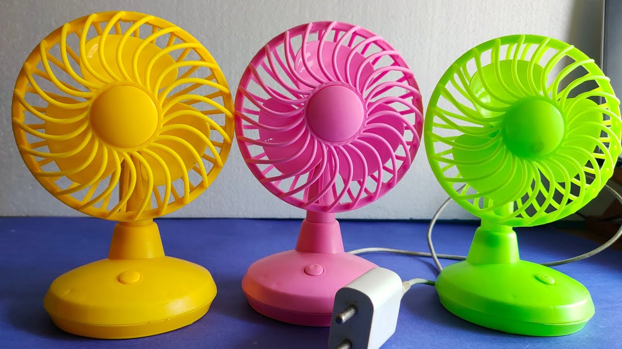 Yellow, Pink, and Green USB Table fans video for kids - YouTube