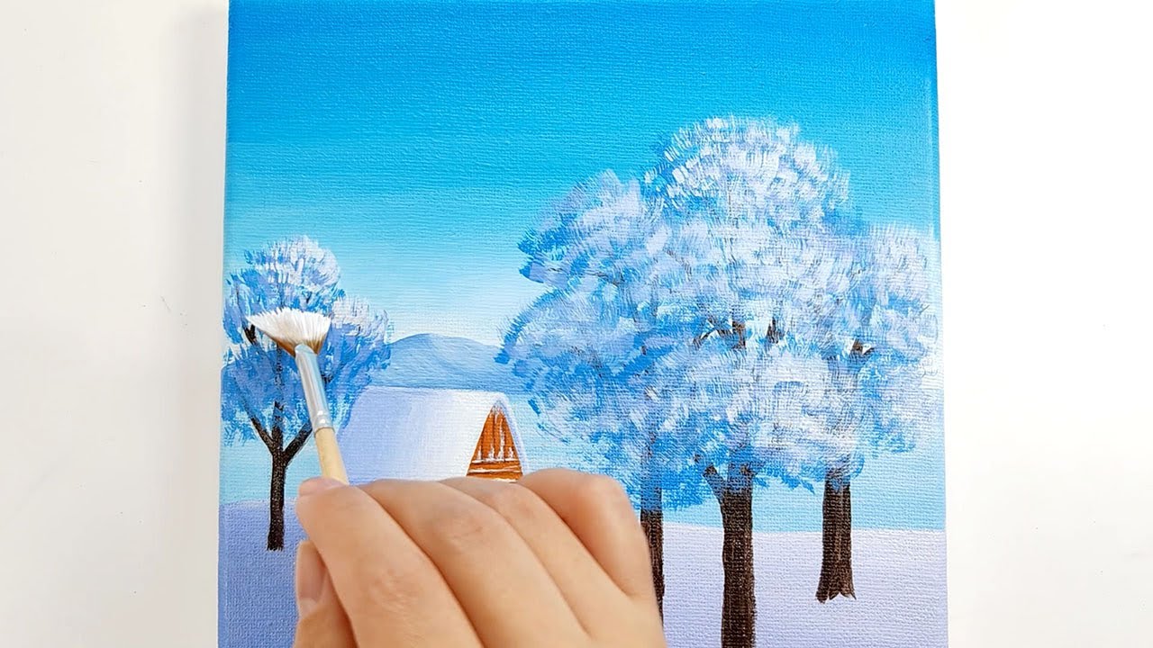 Winter Magic Painting | Purple Snow Landscape Drawing | Acrylic ...