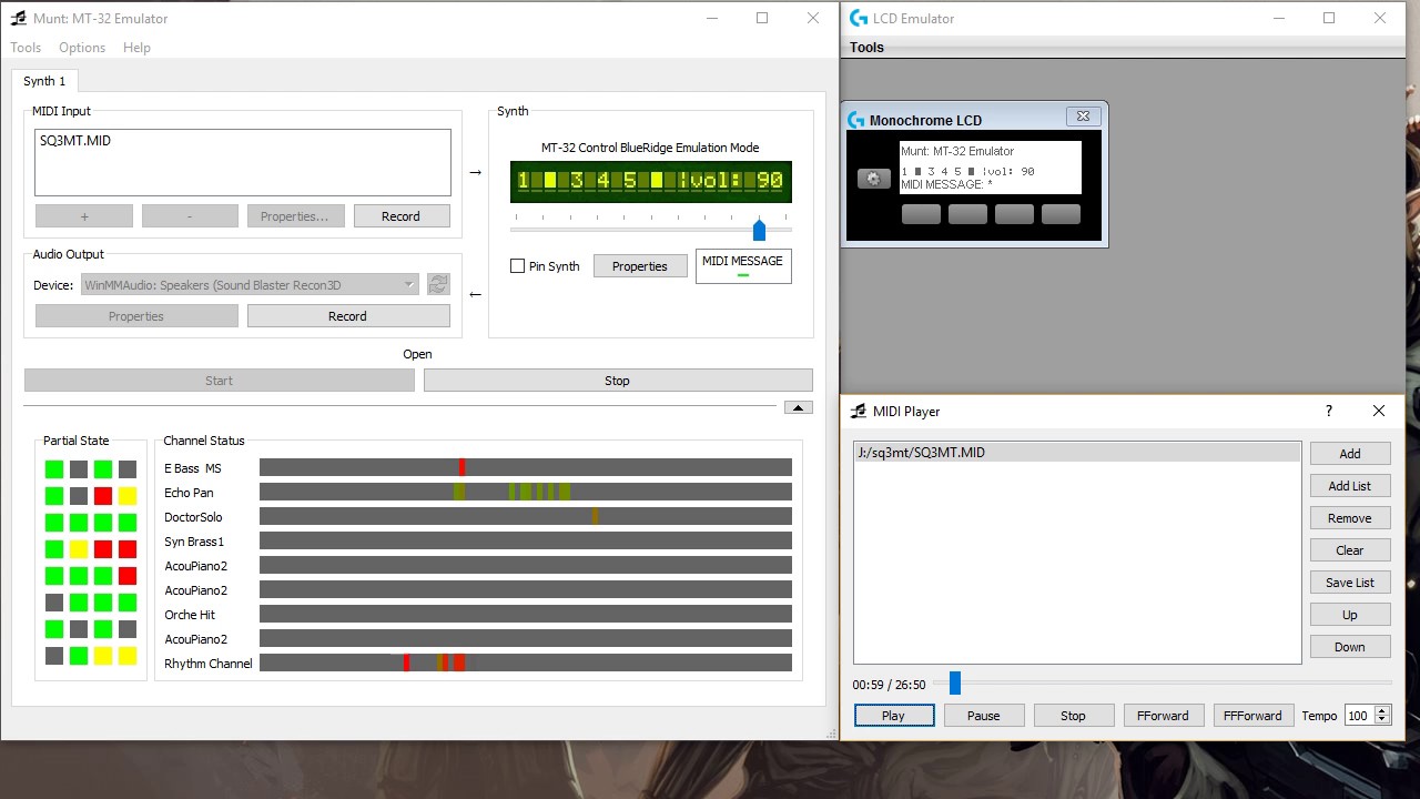 Munt: MT-32 Emulator custom version with Logitech LCD support ...