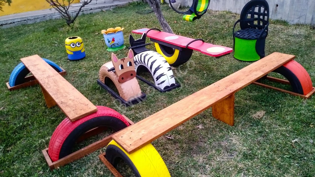 Cómo hacer un sube y baja, con neumático y madera ♻️ - YouTube