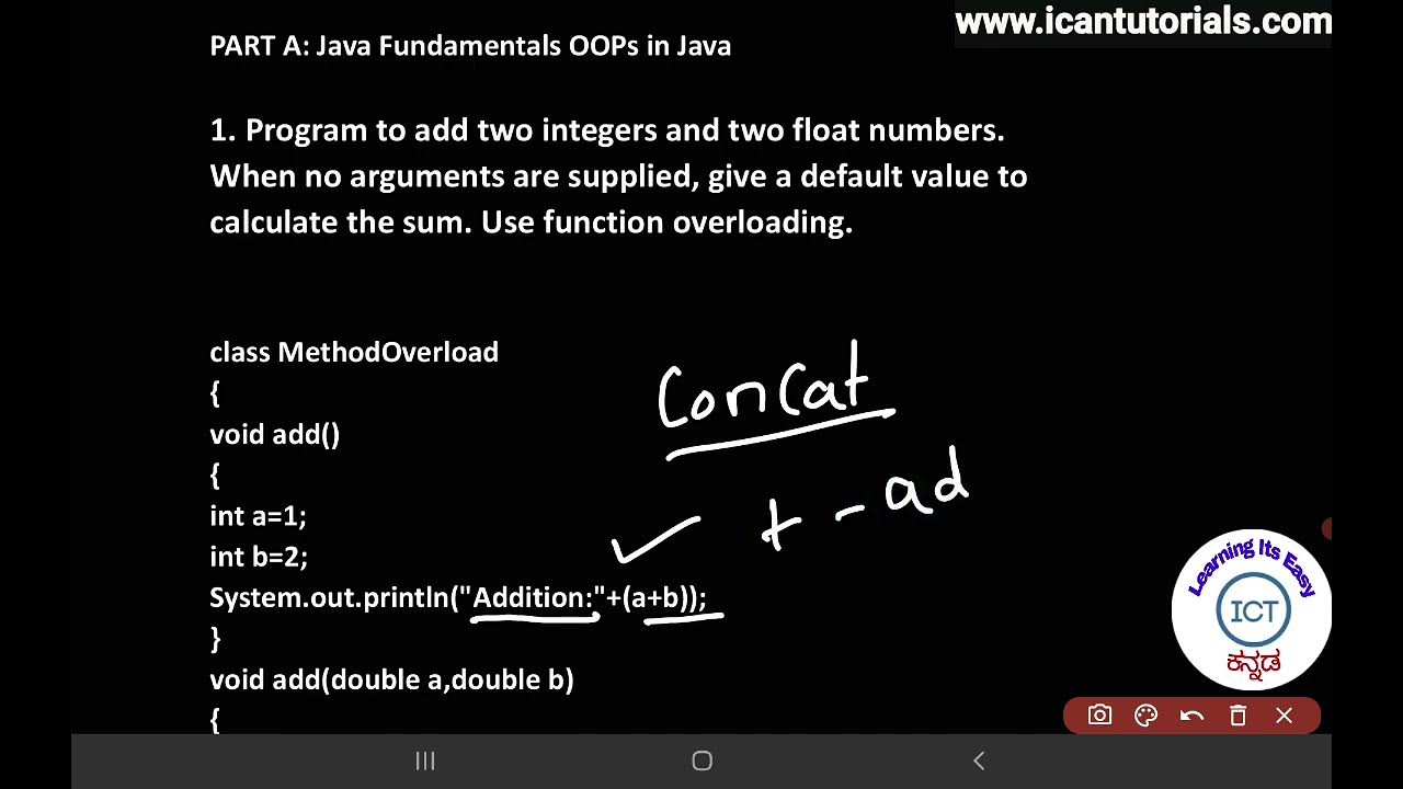 In ಕನ್ನಡ Java Lab Program To Implement Function Overloading Or Method Overloading In Kannada 3057