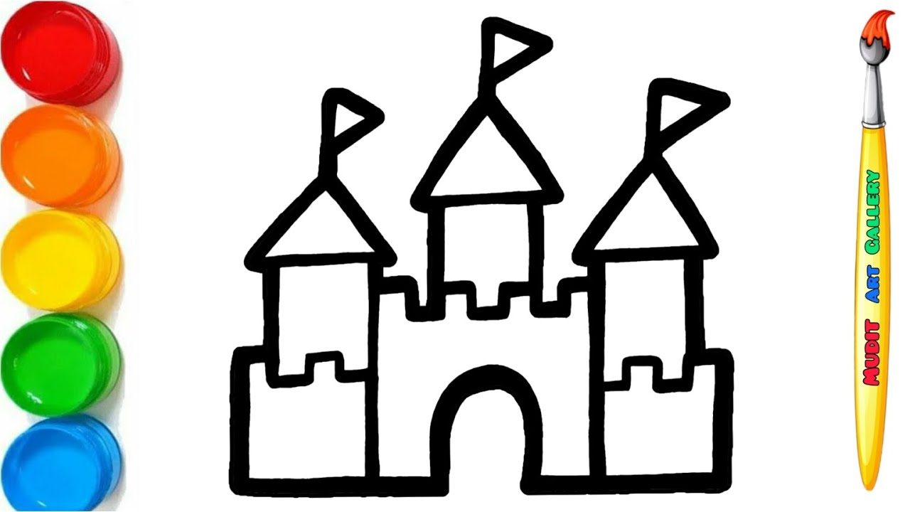 How To Draw A Castle For Kids, Step By Step Drawing | Easy Drawing For ...