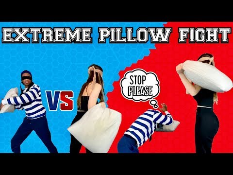 BLINDFOLDED PILLOW FIGHT CHALLENGE  ** SHE CHEATED **