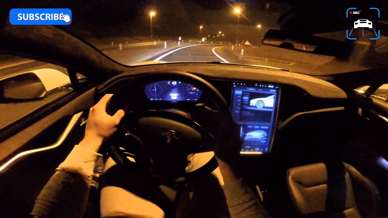 POV Tesla Model S P90D NIGHT DRIVE | AutoPilot & Ludicrous Mode - YouTube