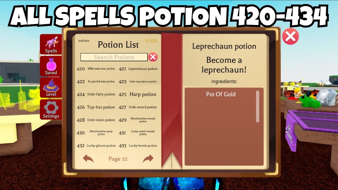 ALL SPELLS POTION 421 - 434 (POT OF GOLD) 🍀 In Wacky Wizards ROBLOX ...