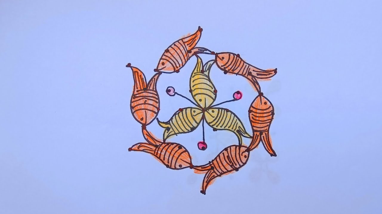 Kolam||Easy kolam for beginners||Easy dots kolam||Fish kolam - YouTube