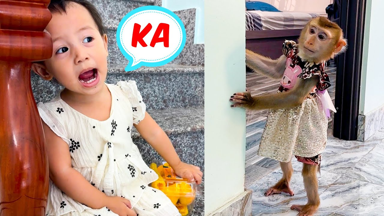 Diem is so cute when calls Monkey Kaka to eat fruit with her - YouTube