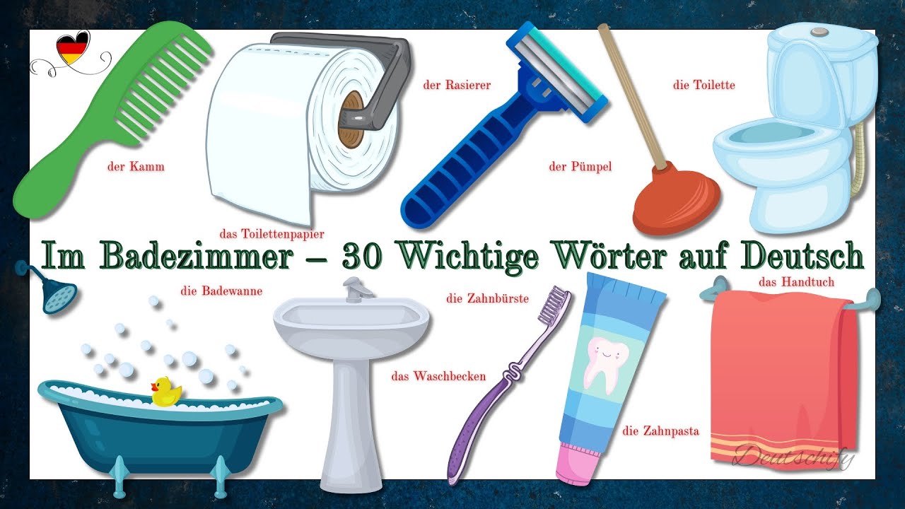 Im Badezimmer – 30 Wichtige Wörter auf Deutsch | In the Bathroom – 30 ...
