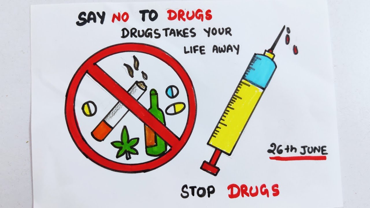 International day against drugs abuse day poster/anti drug day drawing ...