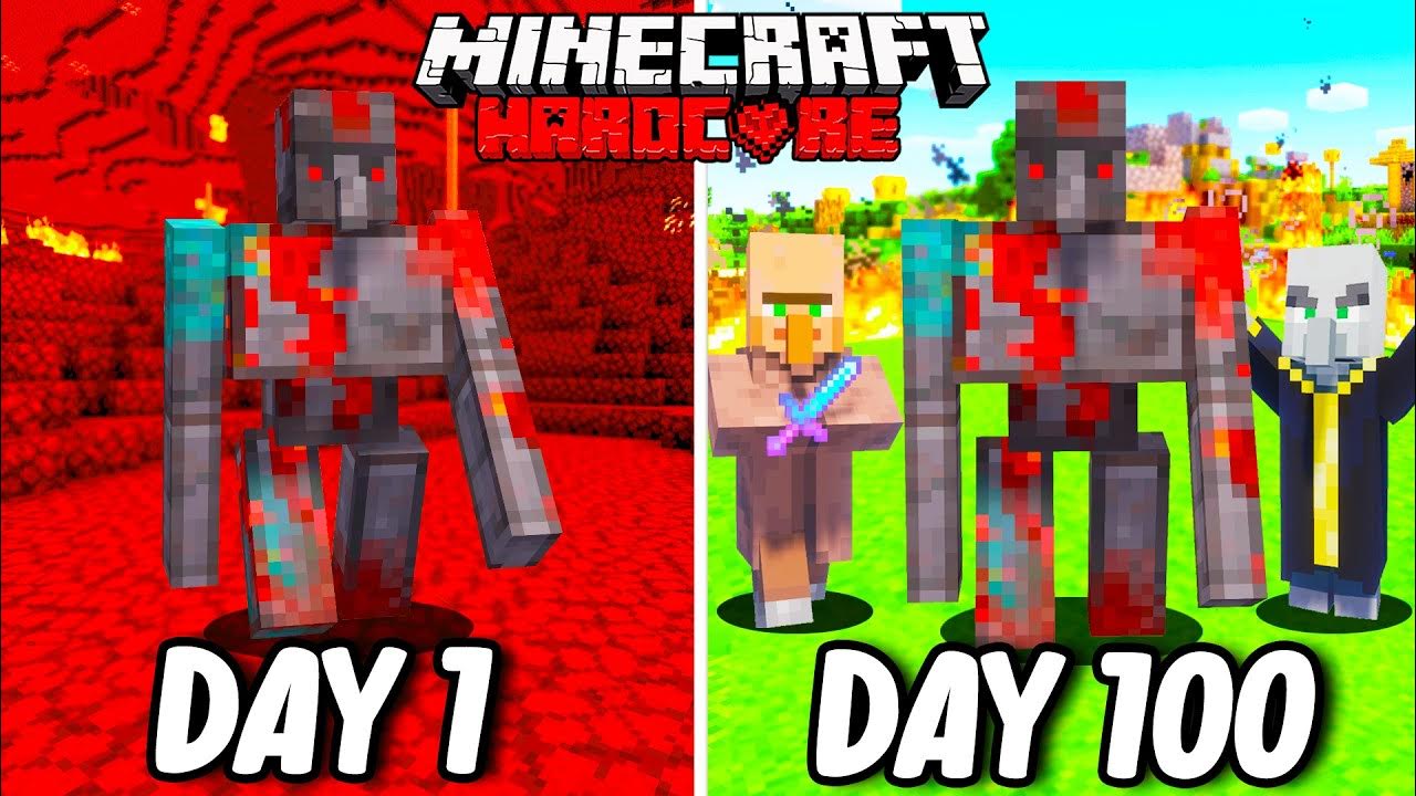I Survived 100 Days as a NETHERITE GOLEM in Hardcore Minecraft... Minecraft Hardcore 100 Days ...